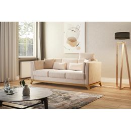 3-Sitzer Home Affaire "Viva", braun (macciato), B:213cm H:84cm T:93cm, 100% Polyester, Sofas, 3-Sitzer, mit Holzrahmen aus Eiche