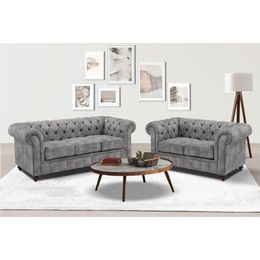 Sitzgruppe Home Affaire "Chesterfield", grau (hellgrau), H:74cm T:89cm, Sitzm&ouml;bel-Sets, Sitzgruppe, hochwertige Knopfheftung, bestehend aus 2- und 3-Sitzer