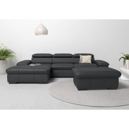 Ecksofa Home Affaire "Alberto L-Form", schwarz, B:286cm H:73cm T:174cm, Luxus-Microfaser Lederoptik (100% Polyester);Luxus-Microfaser ALTARA NUBUCK (100% Polyester);Luxus-Microfaser weich (90% Polyester, 10% Polyamid);Microfaser Antiklederoptik, Sofas, Ecksofa, mit Kopfteilverstellung, wahlweise mit Bettfunktion