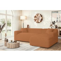 Ecksofa Home Affaire "LILLIANA Designsofa, L-Form mit Recamiere rechts/links bestellbar", orange (terra), B:256cm H:76cm T:160cm, 100% Polyester, Sofas, Ecksofa, L-Form mit Wellenunterfederung, Ma&szlig;e B/T/H: 256/160/76 cm