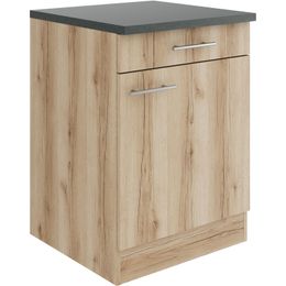Unterschrank Optifit "Bella", beige (wildeiche, wildeiche, anthrazit), B:60cm H:84,8cm T:60cm, Holzwerkstoff, Schr&auml;nke, Unterschrank, Breite 60 cm, 1 T&uuml;r, 1 Einlegeboden, 1 Schubkasten
