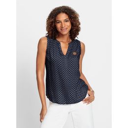 Blusentop Casual Looks, Damen, Gr. 40, blau (marine, wei&szlig;, bedruckt), 100% Viskose, gemustert, mehrfarbig, Rundhals, Blusen Blusentop