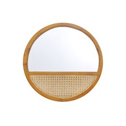 Wandspiegel Sit, beige (natur), B:60cm H:60cm T:3cm &Oslash;:60cm, Geflecht Rattan, Massivholz, Spiegel, Wandspiegel, Rattangeflecht im unteren Drittel des Spiegels