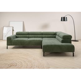 Ecksofa Home Affaire "Antonelli, L-Form, inkl. Kopfteilverstellung, Breite 276 cm", gr&uuml;n (oliv), B:276cm H:71cm T:219cm, 95% Polyester, 5% Nylon, Sofas, Ecksofa, ohne Sitztiefenverstellung, in Cord, oliv