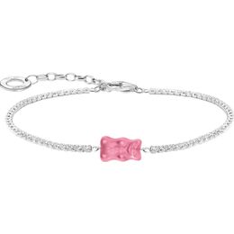 Armband Thomas Sabo "Thomas Sabo x HARIBO: Tennisarmband mit Goldb&auml;r" Gr. 19, rosa (silberfarben, pink, kristallwei&szlig;, pink, kristallwei&szlig;), Armb&auml;nder, Damen, 19, Silber 925 (recycelt), Armband, mit Zirkonia (synth.), Kristallglas