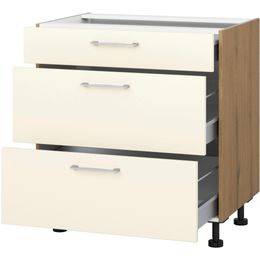 Auszugsunterschrank KOCHSTATION "KS-Trea U2AS80", wei&szlig; (magnolie, eiche astig), B:80cm H:75cm T:56cm, Schr&auml;nke, Auszugsunterschrank, mit drei Ausz&uuml;gen, Breite 80 cm, H&ouml;he 75 cm