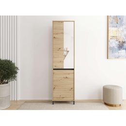 Garderobenschrank Home Affaire "Arran, Stauraumschrank, Flurschrank, ausziehbare Kleiderstange", artisan eiche, B:54,5cm H:205,5cm T:40cm, Glas, Holzwerkstoff, MDF, Schr&auml;nke, Garderobenschrank, Spiegelt&uuml;r, zwei Regale. Gesamtbreite 54,5 cm