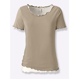T-Shirt Heine "Doppelpack Shirts", Damen, Gr. 42, beige, ecru, 95% Viskose, 5% Elasthan, unifarben, Rundhals, Shirts T-Shirt