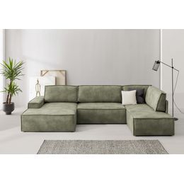 Wohnlandschaft Home Affaire "SHERWOOD U-Form, 329 cm - OTTO. Verl&auml;ssliche Qualit&auml;t.", gr&uuml;n (olivgr&uuml;n), B:329cm H:85cm T:195cm, 100% Polyester, Sofas, Wohnlandschaft, Schlaffunktion m. Bettkasten (194x139 cm), Cord, Vintage, Samtvelours