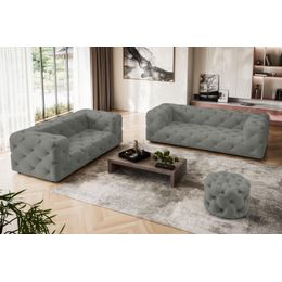 3-Sitzer Home Affaire "FOLLINA", grau (hellgrau), B:226cm H:71cm T:100cm, 100% Polyester, Sofas, 3-Sitzer, 3-Sitzer Sofa mit klassischer Chesterfield-Knopfheftung