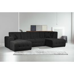Wohnlandschaft Home Affaire "Nosia U-Form", schwarz, B:297cm H:85cm T:163cm, 100% Polyester, Sofas, Wohnlandschaft, incl. 2 Zierkissen, mit feiner Steppung