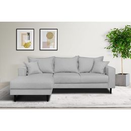 Ecksofa Home Affaire "VEYRAS L-Form, hoher Sitzkomfort, Ma&szlig;e B/T/H: 230/150/76 cm", grau (hellgrau), B:230cm H:76cm T:150cm, 100% Polyester, Sofas, Ecksofa, mit Wellenunterfederung, incl. R&uuml;ckenkissen und Zierkissen