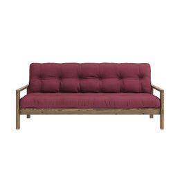 Schlafsofa Karup Design "KNOB", rot (bordeaux), B:205cm H:79cm T:95cm, Matratzenmaterialzusammensetzung: Futonmatratze mit Knopfheftung, H&ouml;he 14 cm, aus recyceleten Mischfasern mit einem Kern aus 4 cm Schaumstoff. Matratzenf&uuml;llung: Baumwoll-Mix-F&uuml;llung 90-95% Baumwolle und 5-10% Polyester. Bezug: 80% Baumwolle, 20% Polyester, Sofas, Schlafsofa, mit Futonmatratze, verschiedene Farben, FSC-zertifizi