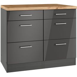 Unterschrank KOCHSTATION "KS-Milan", grau (grau hochglanz), B:100cm H:86cm T:60cm, MDF, Schr&auml;nke, Unterschrank, Auszugschrank 100 cm, matte oder hochgl&auml;nzende Fronten