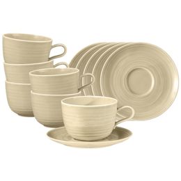 Tasse Seltmann Weiden "Milchkaffeetassen mit Untertassen Terra 400 ml 6er Set", beige (sandbeige), 12 tlg., Porzellan, Trinkgef&auml;&szlig;e, Tasse