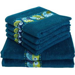 Handtuch Set Dyckhoff "Eulen", blau (petrol), Obermaterial: 100% Baumwolle, Handtuch-Sets, Handtuch Set, 4 Handt&uuml;cher (50 x 100 cm); 2 Duscht&uuml;cher (70 x 140 cm)