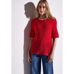Strickpullover Street One, Damen, Gr. 38, rot (glory rot), Strick, Obermaterial: 60% Polyacryl, 40% Nylon, unifarben, tailliert h&uuml;ftbedeckend, Rundhals, Rollkante, Pullover Strickpullover, mit seitlichen Schlitzen, halbarm