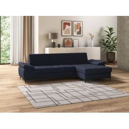 Ecksofa DOMO collection "Capelo, komfortabel, klare Linien zeichnen dieses Design aus, L-Form", blau (dunkelblau), B:297cm H:84cm T:160cm, 100% Polyester, Sofas, Ecksofa, mit Armteilverstellung, wahlweise mit Bettfunktion, Federkern
