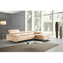 Ecksofa Egoitaliano "Malika, edel und bequem, Designsofa mit hochwertigen Bez&uuml;gen, L-Form", beige (champagner), B:287cm H:94cm T:165cm, Leder &raquo;BULL&laquo; (echtes Rindsleder). Geschliffenes, pigmentiertes und behandeltes Rindsleder mit einer Dicke von 1, 3-1, 5 mm. Dieses Leder zeigt eine ziemlich weiche Hand mit einem halb undurchsichtigen Aussehen. Es handelt sich um ein gesch&uuml;tztes Leder. Eine leicht
