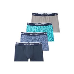 Boxer Buffalo "Boxershorts f&uuml;r Jungen", Jungen, Gr. 182, 4 Stk., blau (dunkelblau, blau, hellblau, gran), Jersey, Obermaterial: 95% Baumwolle, 5% Elasthan, bedruckt, unifarben, Unterhosen Boxer, unifarben und mit Gaming-Print