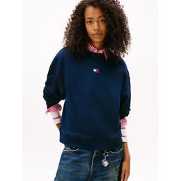 Sweatshirt Tommy Jeans "Sweatshirt TJW BXY BADGE", Damen, Gr. XXL (44), schwarz night navy, Sweatware, Obermaterial: 100% Baumwolle, unifarben, regular fit normal, Rundhals, B&uuml;ndchen, Sweatshirts Sweatshirt, mit Dropshoulder-Design und Frontlogo