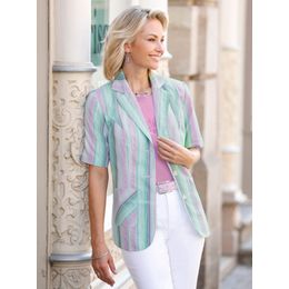 Blusenblazer Classic Basics "Blusenblazer", Damen, Gr. 38, lila (orchidee, jeansblau, gestreift), 100% Polyester, Blazer Blusenblazer