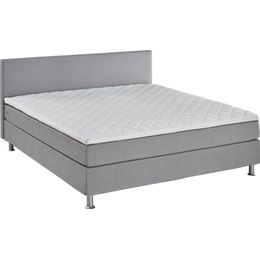 Boxbett "Edison", grau (hellgrau), B:180cm L:209cm, Bezug Bett: Strukturstoff (65% Polypropylen, 35% Polyester), ATLANTIC HOME COLLECTION, Komplettbetten, Boxbett, inkl. Bonnellfederkern-Matratze und Topper