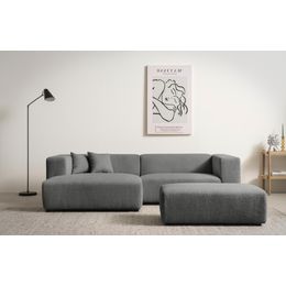 Polsterecke Home Affaire "BAKELS, Ecksofa-Set mit Hocker, L-Form mit Schlaffunktion", grau (dunkelgrau), B:267cm H:66cm T:163cm, Sofas, Polsterecke, Ecksofa-Set (incl. Hocker) im trendigen Megacord