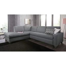 Ecksofa DOMO collection "Florentina zeitlos und elegant, Sitzn&auml;hte als Designelement, L-Form", grau (dunkelgrau), B:243cm H:84cm T:209cm, Struktur fein (100% Polyester);Luxus-Microfaser (100% Polyester);Luxus-Microfaser in Chenille-Optik (100% Polyester);Microvelour (100% Polyester);Webstoff (100% Polyester), Sofas, Ecksofa, wahlweise mit Bettfunktion, mit Kontrastnaht, Komfortsitzh&ouml;he 47cm