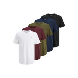 Jack & Jones Rundhalsshirt JACK & JONES "JPRBLABRODY im 5er-Pack, mit Logodruck, Rundhals und atmungsaktiv", Herren, Gr. S, blau (navy), Single Jersey, Obermaterial: 100% Baumwolle, unifarben, normal normal, Rundhals, Shirts Rundhalsshirt, Rundhals, normal, Baumwolle, Topseller