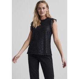 Spitzentop Pieces "PCOLLINE", Damen, Gr. L, schwarz, Spitze, Obermaterial: 90% Nylon, 10% Elasthan, unifarben, figurumspielend normal, Rundhals, Spitze, Tops Spitzentop, Topseller