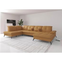 Sit & More Wohnlandschaft SIT & MORE "Amica, U-Form, inkl. Sitztiefenverstellung und Armteilverstellung", gelb (curry), B:357cm H:90cm T:231cm, Sofas, Wohnlandschaft, wahlweise mit Kopfteilverstellung, Bettfunktion und Bettkasten