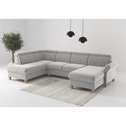 Wohnlandschaft Home Affaire "Glendale, U-Form", hellgrau, B:321cm H:84cm T:193cm, 100% Polyester, Sofas, Wohnlandschaft, inkl. Kopfteilverstellung, wahlweise mit Vorziehsitz und Bettkasten