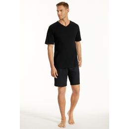 Shorty uncover by Schiesser "Uncover Nightwear", Herren, Gr. 48, schwarz (000, schwarz), Single Jersey, Obermaterial: 100% Baumwolle, bequem kurz, V-Ausschnitt, Homewear-Sets Shorty, V-Ausschnitt, Kurzarm, Kurze Hose, Reine Baumwolle, weich