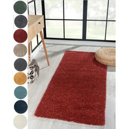 Hochflor-L&auml;ufer "My Shaggy", rot (weinrot), B:80cm H:37mm L:250cm, Polypropylen (PP), MyFlair M&Ouml;BEL & ACCESSOIRES, Teppiche, Hochflor-L&auml;ufer, Shaggy, Uni Farben, leicht gl&auml;nzend, Microfaser, extra flauschig