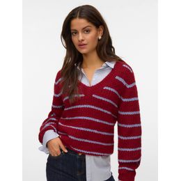 V&eacute;ro Moda V-Ausschnitt-Pullover VERO MODA "VMAWESOME SHINE LS V-NCK STRIPE PULL BOO", Damen, Gr. M, winetasting detail:with baby lavender lurex, Strick, Obermaterial: 55% Polyester, 17% Viskose, 16% Nylon, 6% Wolle, 5% metallisierte Fasern, 1% Elasthan, gestreift, regular fit, V-Ausschnitt, Rippstrickb&uuml;ndchen, Pullover V-Ausschnitt-Pullover, mit Glitzer-Effekt