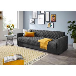 Schlafsofa Home Affaire "Kelly", grau (dunkelgrau), B:226cm H:78cm T:86cm, Sofas, Schlafsofa, Topper inklusive; mit Federkern, Bezug ist abnehmbar