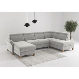 Wohnlandschaft Home Affaire "Glendale, U-Form", hellgrau, B:321cm H:84cm T:193cm, 100% Polyester, Sofas, Wohnlandschaft, inkl. Kopfteilverstellung, wahlweise mit Vorziehsitz und Bettkasten