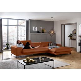 Ecksofa W.Schillig "piedroo, Designsofa mit tollem Sitzkomfort, bequem, L-Form", braun (cognac z69), B:343cm H:70cm T:193cm, Longlife Xtra-Leder Z69: Das feinnarbige, gedeckte Softleder Z69 besticht durch seine au&szlig;ergew&ouml;hnliche Weichheit im trendigen &raquo;Vintage-Look&laquo;, Hautst&auml;rke 0, 9 - 1, 1 mm, Sofas, Ecksofa, Kopfteilverstellung, wahlweise mit Sitztiefenverstellung, Breite 343cm