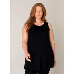 Longshirt Base Level Curvy "ABBIGALE", Damen, Gr. 48, schwarz, Jersey, Obermaterial: 94% Viskose, 6% Elasthan, unifarben, Basic, figurumspielend h&uuml;ftbedeckend, Rundhals, Shirts Longshirt, &auml;rmellos, seitlich geschlitzt, Topseller