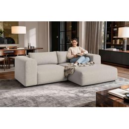 Ecksofa OTTO HOME "TIARRA Design-Sofa mit Ottomane recht/links bestellbar, Breite 241 cm", beige, B:241cm H:76cm T:168cm, 100% Polyester, Sofas, Ecksofa, L-Form mit hochelastischer Schaum und Wellenunterfederung