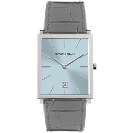 Quarzuhr Jacques Lemans "Nizza", grau (grau, hellblau), Armbanduhren, Damen, Quarzuhr, Armbanduhr, Damenuhr, Herrenuhr, Datum, Lederarmband