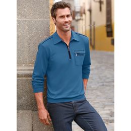 Poloshirt Catamaran "Langarm-Poloshirt", Herren, Gr. 52/54, blau (jeansblau), 100% Baumwolle, unifarben, ohne Ausschnitt, Shirts Poloshirt