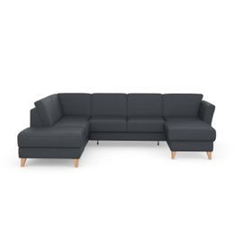 Sit & More Wohnlandschaft SIT & MORE "Visby U-Form", grau (dunkelgrau), B:303cm H:87cm T:213cm, Sofas, Wohnlandschaft, wahlweise mit Bettfunktion und Stauraum, frei im Raum stellbar