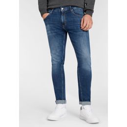 Slim-fit-Jeans Replay "MICKYM", Herren, Gr. 33, L&auml;nge 34, dunkelblau, Denim/Jeans, Obermaterial: 99% Baumwolle, 1% Elasthan, slim fit normal, Jeans Slim-fit-Jeans, Tapered, 5-Pocket-Stil