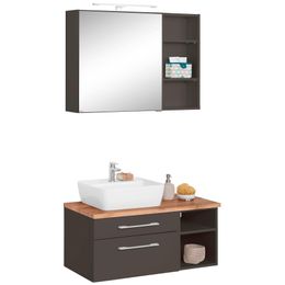 Badm&ouml;bel-Set Welltime "Davos", grau (grafit, grau), Becken links, Kastenm&ouml;bel-Sets, Badm&ouml;bel-Set, Spiegelschrank, Regal und Waschtisch