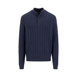 Troyer Fynch-Hatton, Herren, Gr. M, navy, Strick, Obermaterial: 65% Baumwolle, 35% Wolle, unifarben, normal h&uuml;ftbedeckend, Rundhals, Flachstrickb&uuml;ndchen, Pullover Troyer, Strickpullover mit Zopfmuster und Knopfleiste, Woll-Anteil