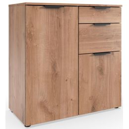 Kombikommode wimex "Level by fresh to go", braun (plankeneiche nachbildung), B:81cm H:84cm T:41cm, Holzwerkstoff, Sideboards, Kombikommode, 2-t&uuml;rig mit 2 Schubladen, soft-close Funktion, 81cm breit, 84cm hoch