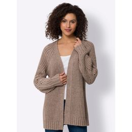 Strickjacke Heine, Damen, Gr. 34, beige (beige, meliert), 45% Polyacryl, 30% Polyamid, 25% Polyester, unifarben, Strickjacken Strickjacke