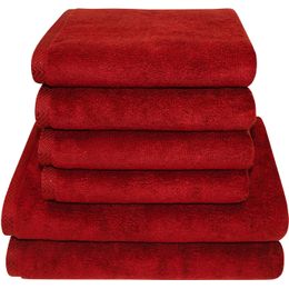 Handtuch Set Dyckhoff "City Lights", rot (rubin), Walkfrottier, Walkfrottier, Obermaterial: 100% Baumwolle, Handtuch-Sets, Handtuch Set, 4 Handt&uuml;cher (50x100cm), 2 Duscht&uuml;cher (70x140cm)